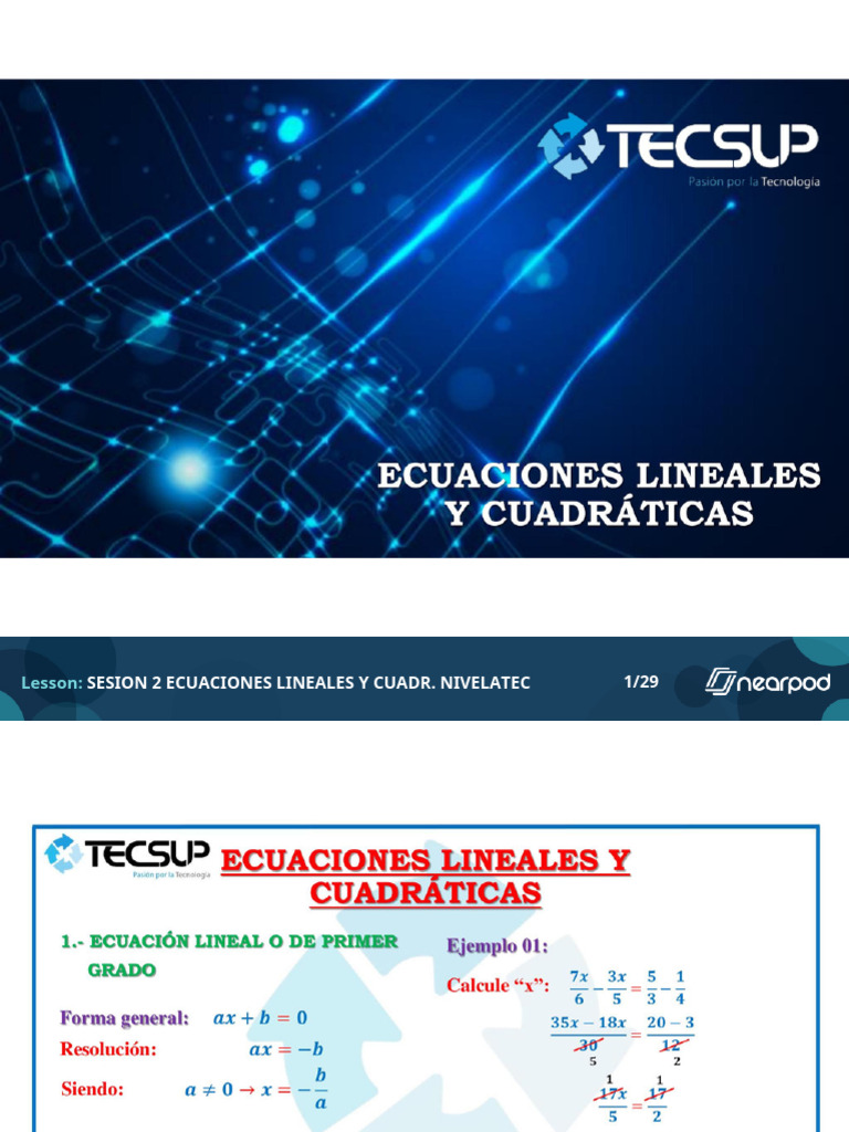 Sesion 2 Ecuaciones Lineales y Cuadr. Nivelatec | PDF