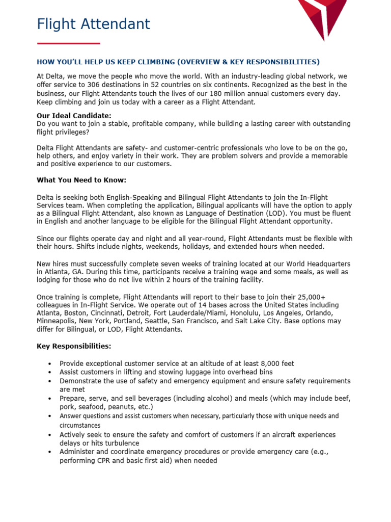 FA Job Description-LOD and NonLOD | Download Free PDF | Delta Air Lines ...