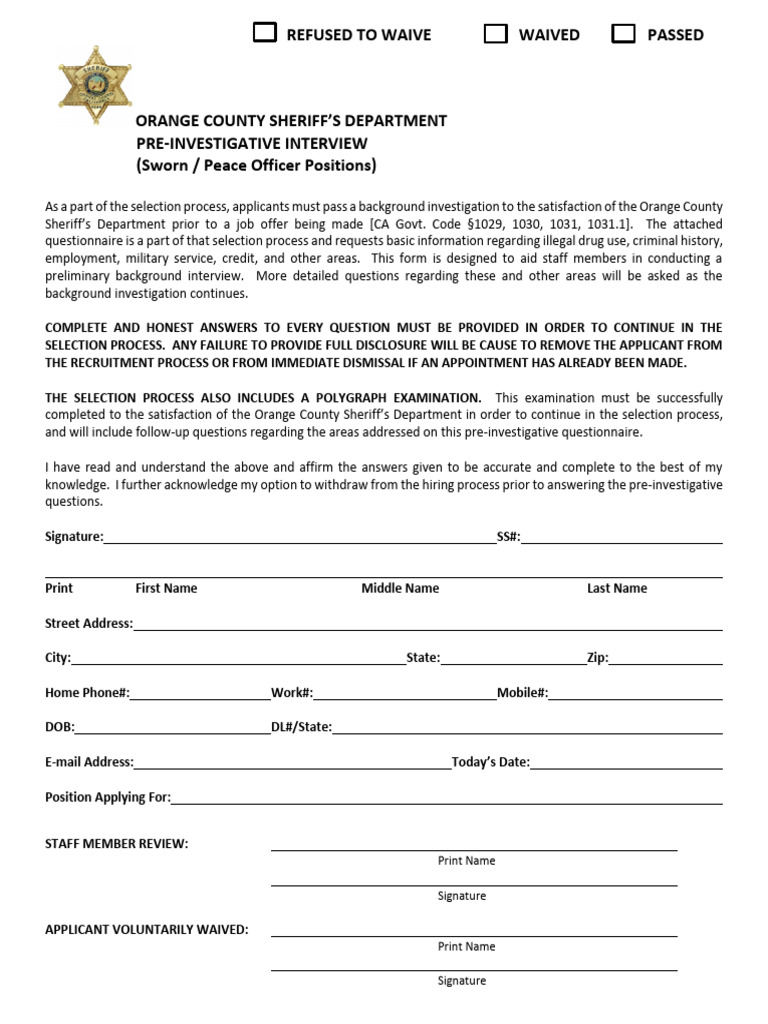 DST Pre Screen Interview Form Sworn Rev 9-20-17 | PDF | Recreational ...