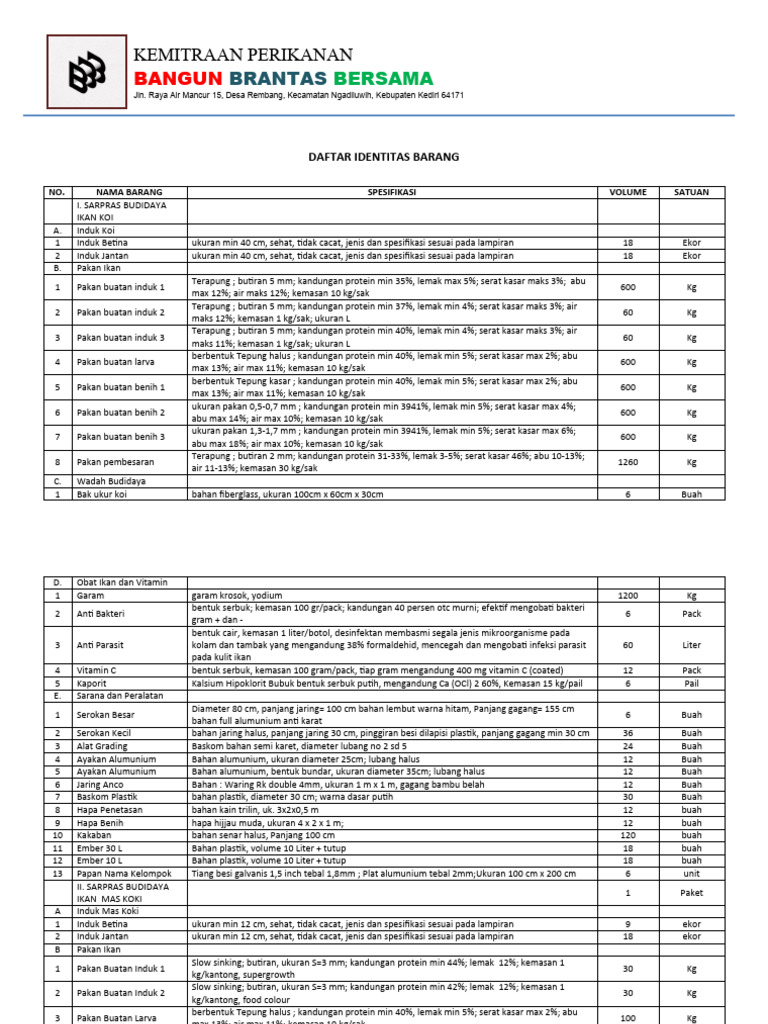Daftar Identitas Barang | PDF