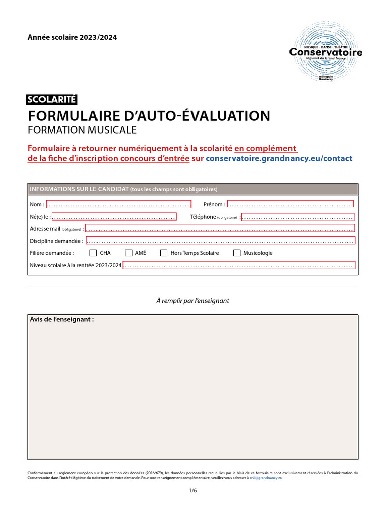 Formulaire Auto Evaluation FM CRGN 2324 | PDF