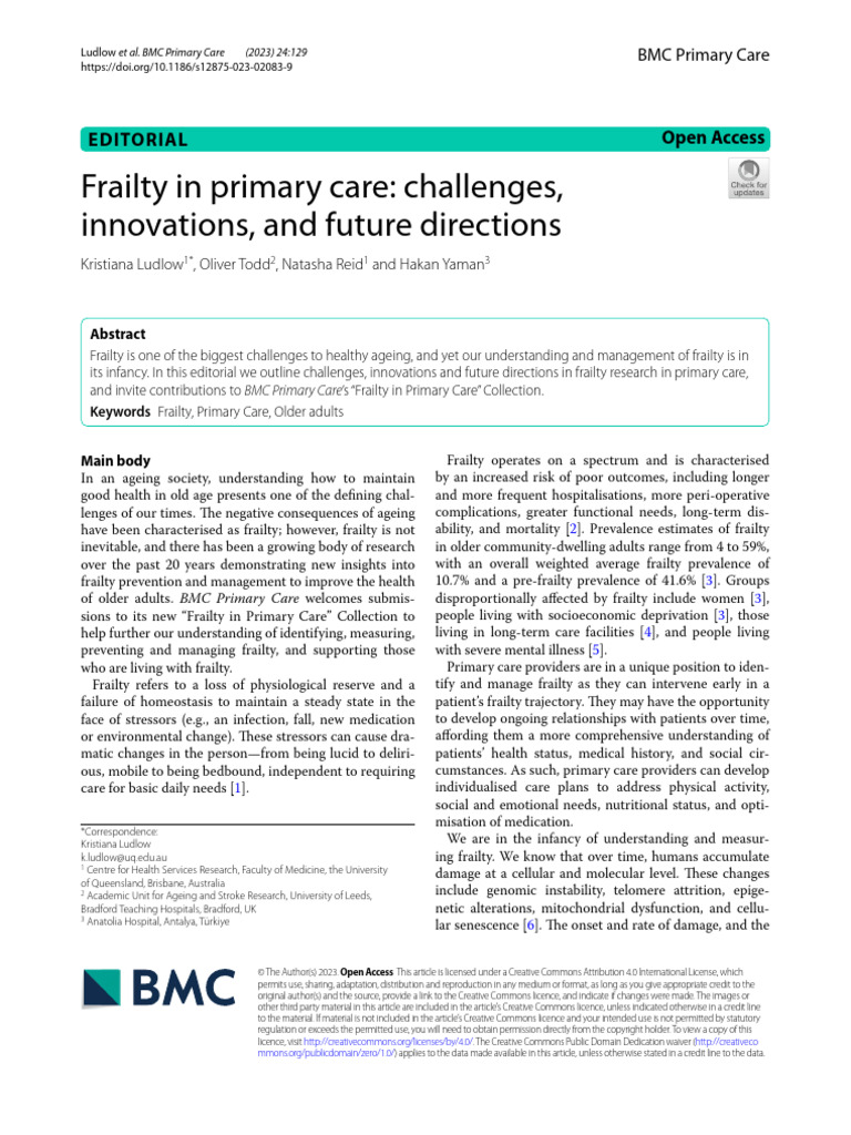 2023 - Frailty in Primary Care - Challenges, Innovations, and Future Directions | PDF