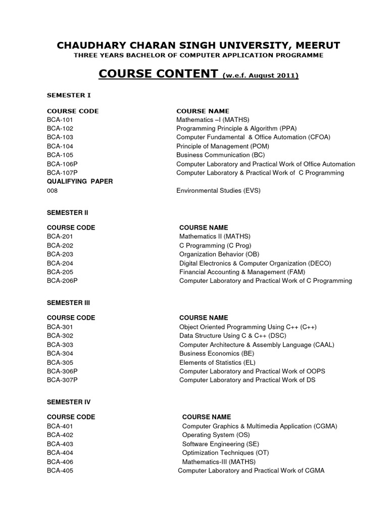 CCSU BCA First Semester Syllabus | PDF | Function (Mathematics) | C++