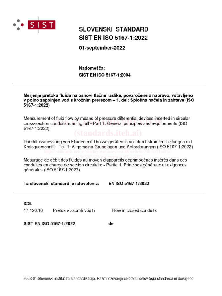 Sist en Iso 5167 1 2022 | PDF | Flow Measurement | Metrology