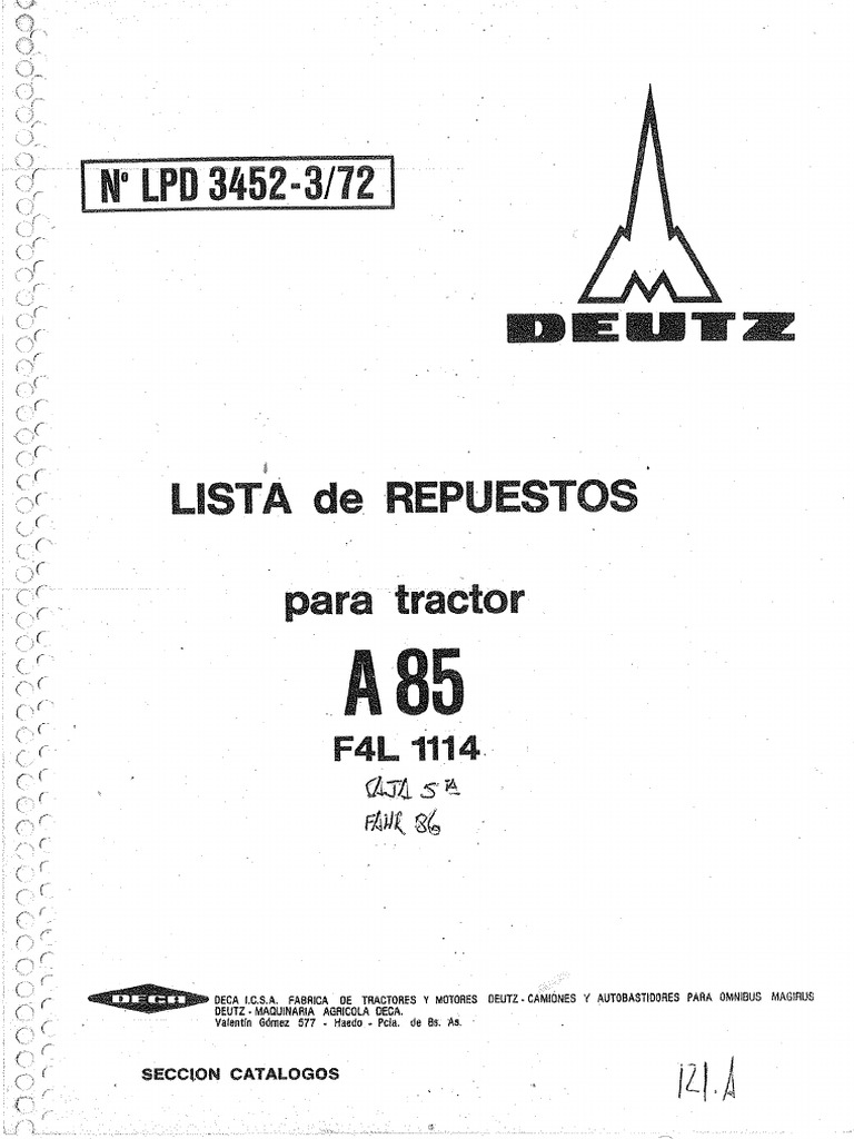 Manual DEUTZ A85 CAJA 5° F4L 1114 | PDF