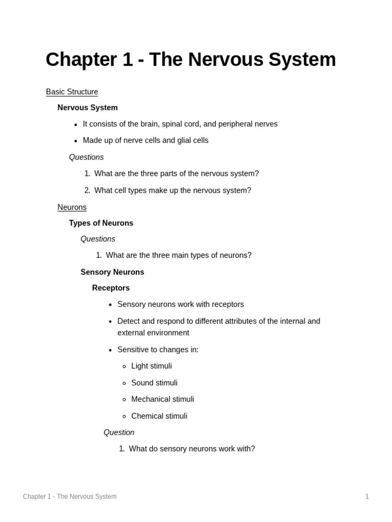 Chapter 1 - The Nervous System | PDF | Neuron | Nervous System