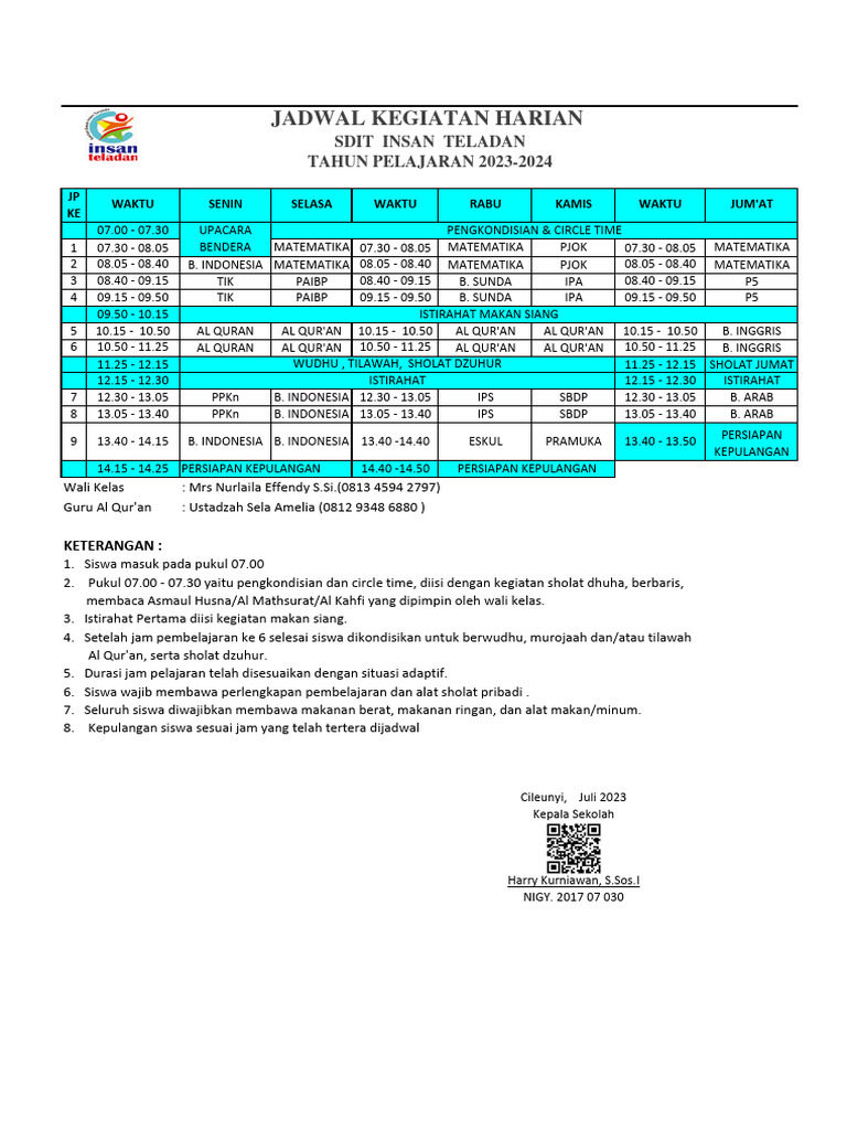 Jadwal Pelajaran Kls 6a Sdit 2023 2024 Pdf