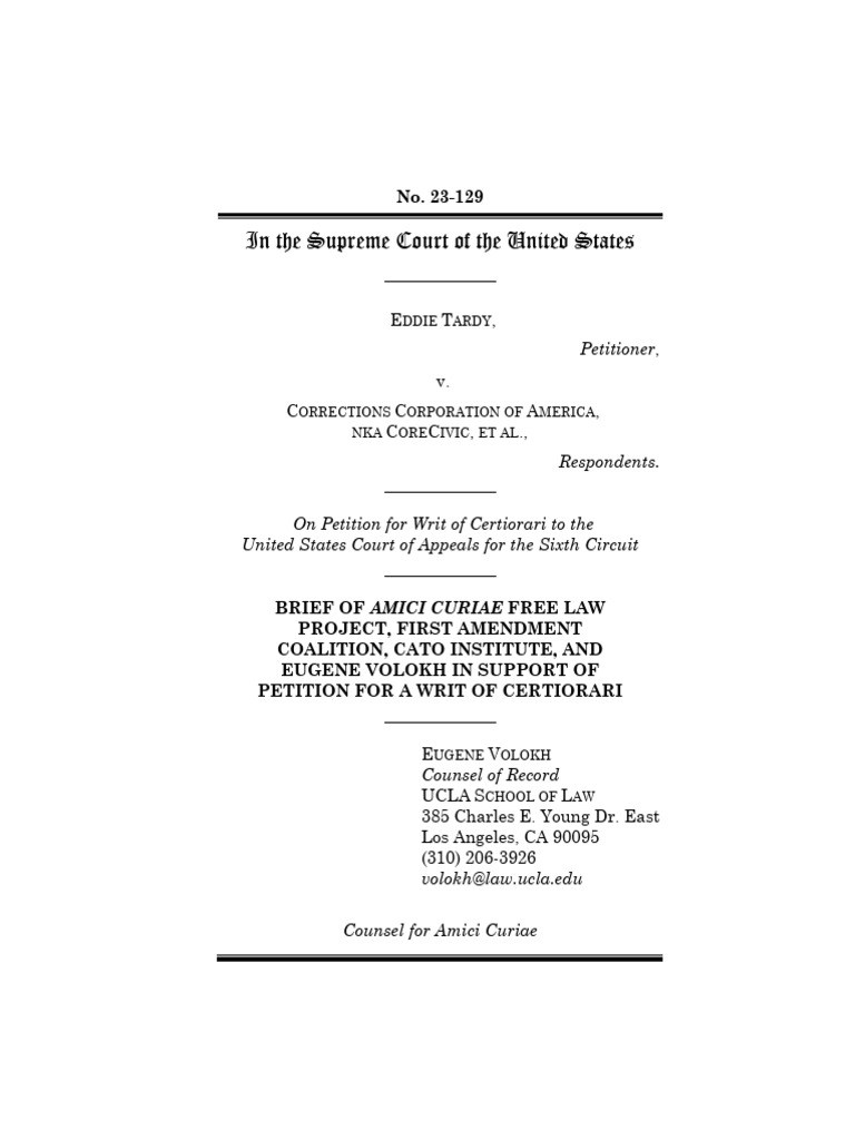 Eddie Tardy v. Corrections Corporation of America, Nka CoreCivic, Et Al ... Eddie Tardy v. Corrections Corporation of America, Nka CoreCivic, Et Al ...