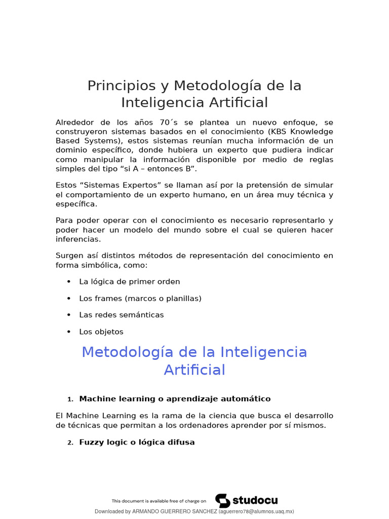 Principios y Metodologia de La Inteligencia Artificial 2 6 | PDF | Inteligencia artificial ...