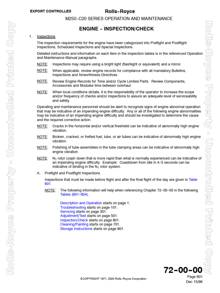 Rolls - Royce Engine - Inspection/Check: M250 - C20 Series Operation ...