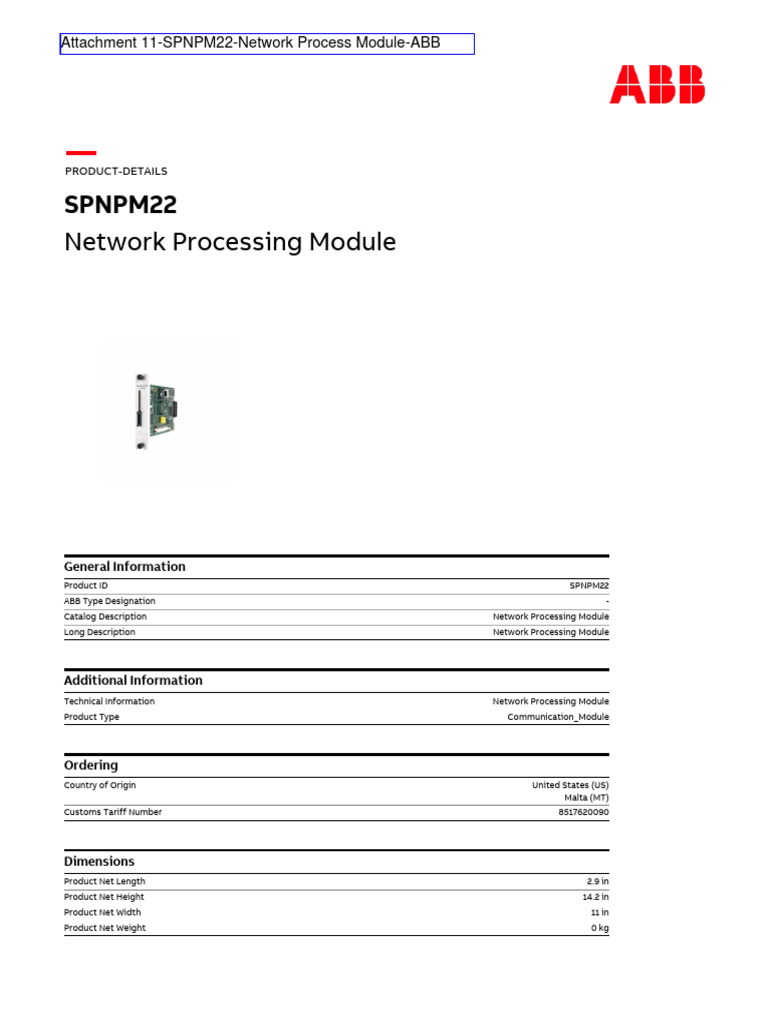 Attachment 11 SPNPM22 Network Process Module ABB Ok | PDF