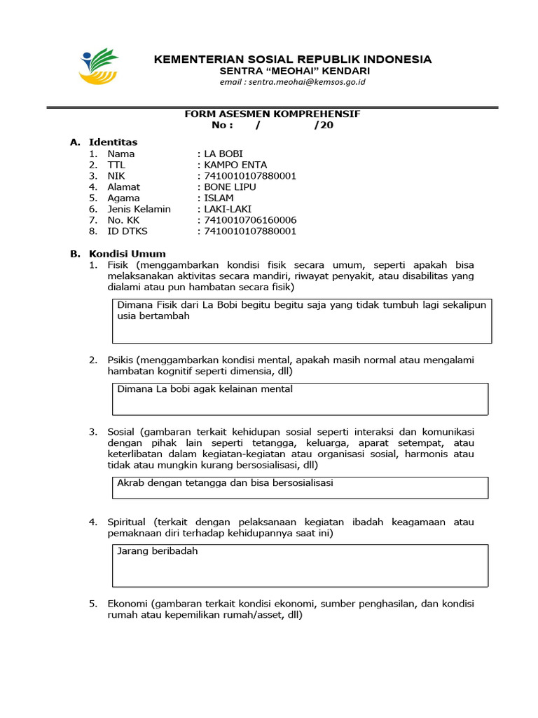 Form Assesmen Komperhensif ATENSI 2023 La Bobi | PDF