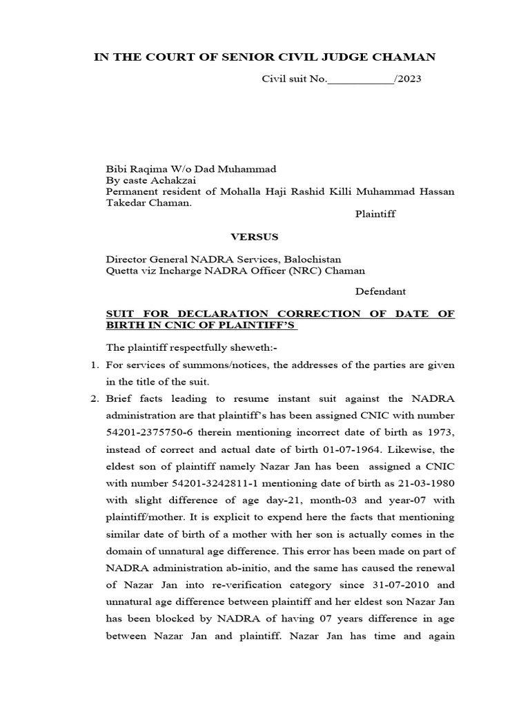 Nazar Jan Bibi Rakima Age NADRA Case | PDF