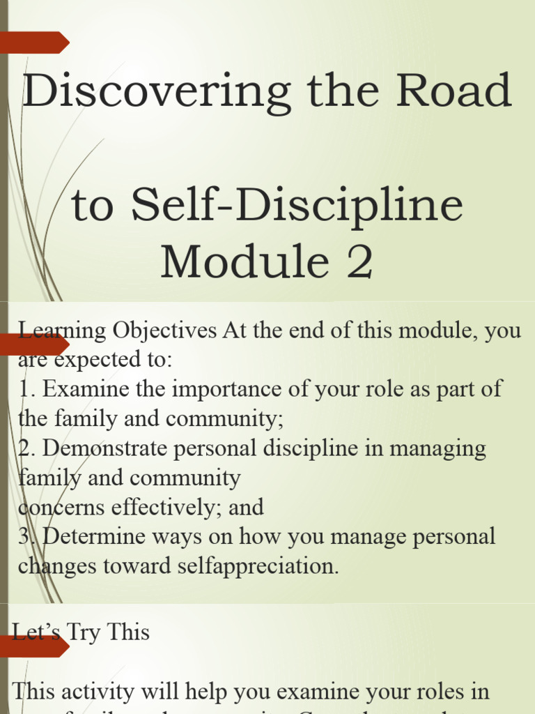 HGP Module 2 Discovering The Road To Self Discipline | PDF | Disciplines | Psychology