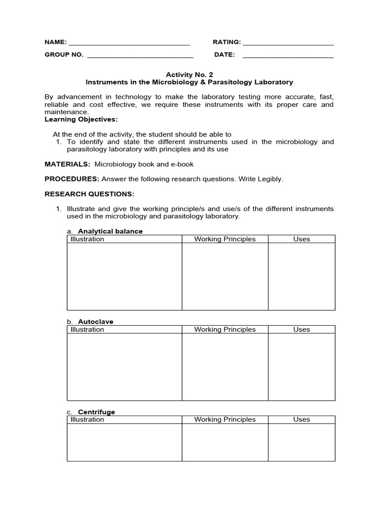 Microlab Activity 2 Instruments In The Microbioloy Parasitology