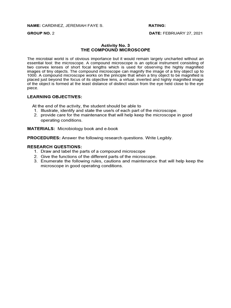 Microlab Activity 3 The Compound Microscope | PDF