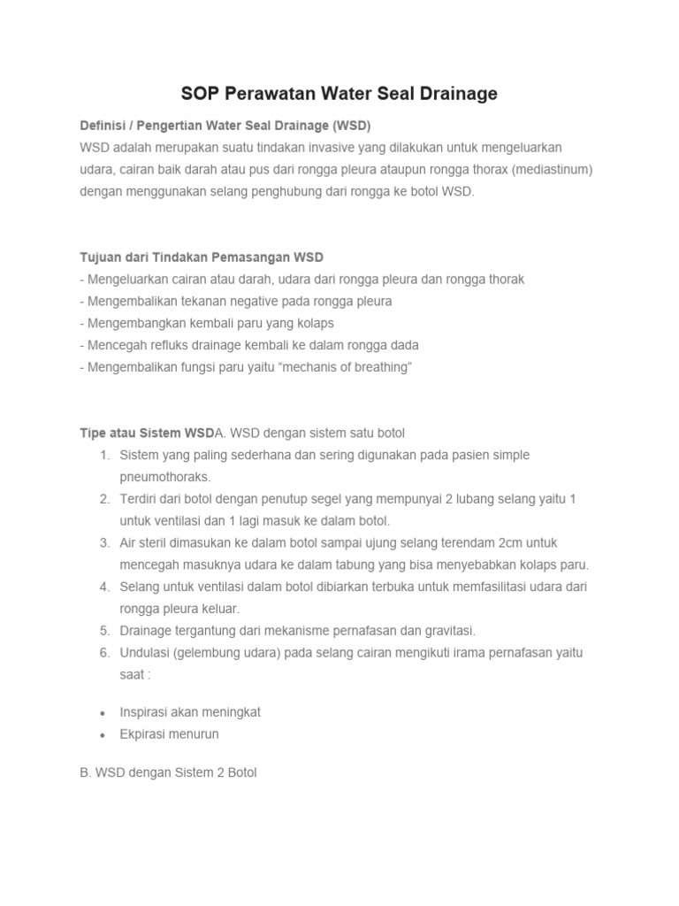 SOP Perawatan Water Seal Drainage | PDF