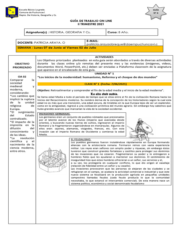 GUÍA #4 de Historia Octavo Año | PDF | Edades medias | Feudalismo