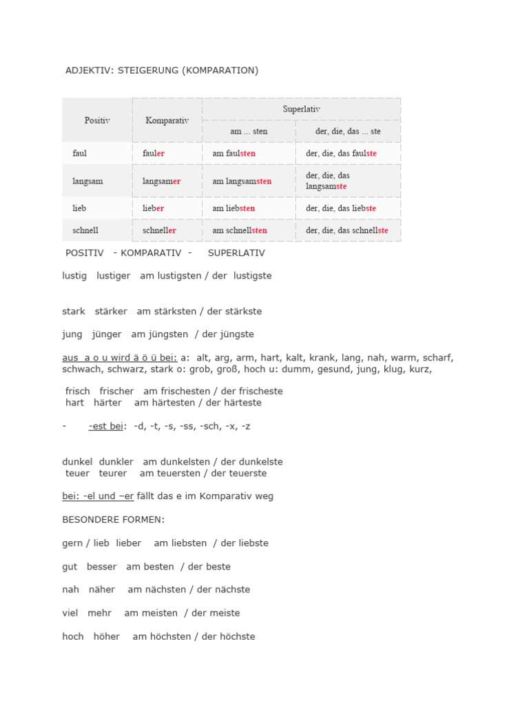 Positiv Komparativ Superlativ | PDF