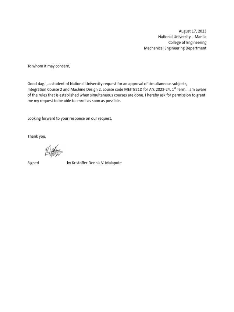 Simultaenous Courses Letter | PDF