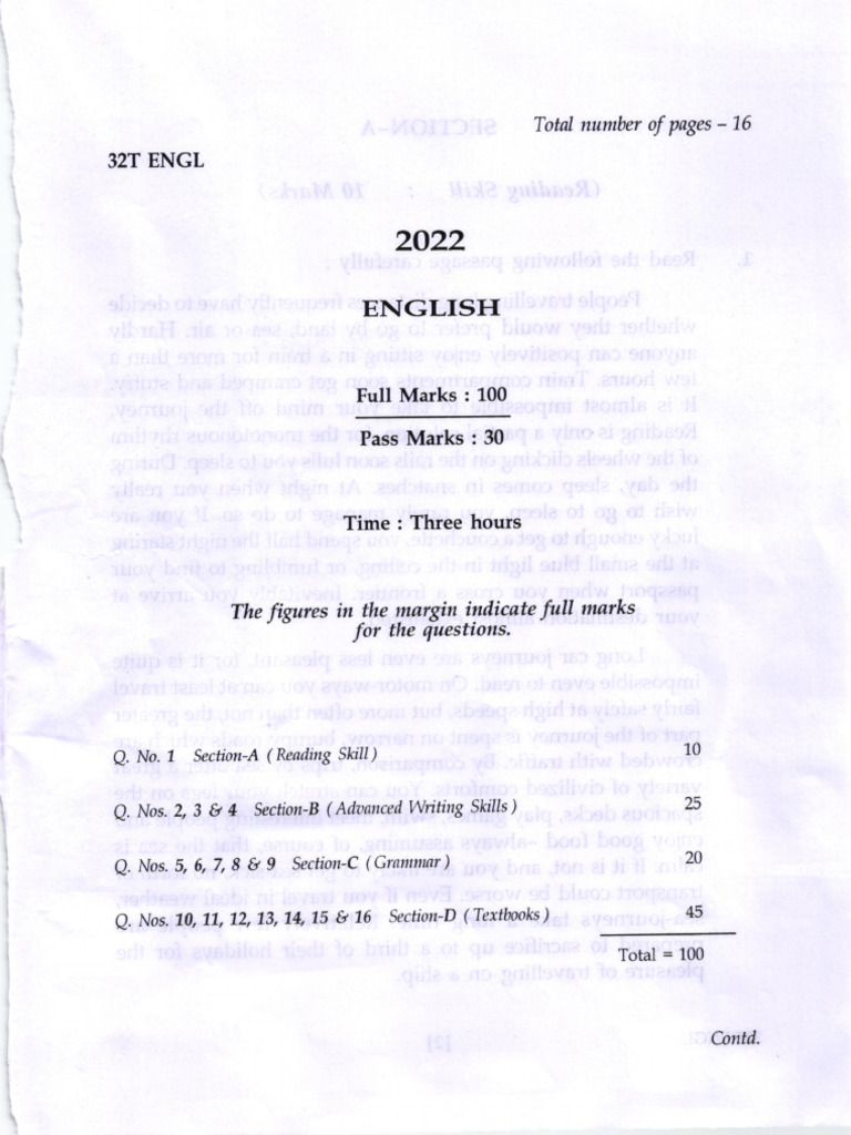 English Question Paper For H S Final Exam 2022 | PDF