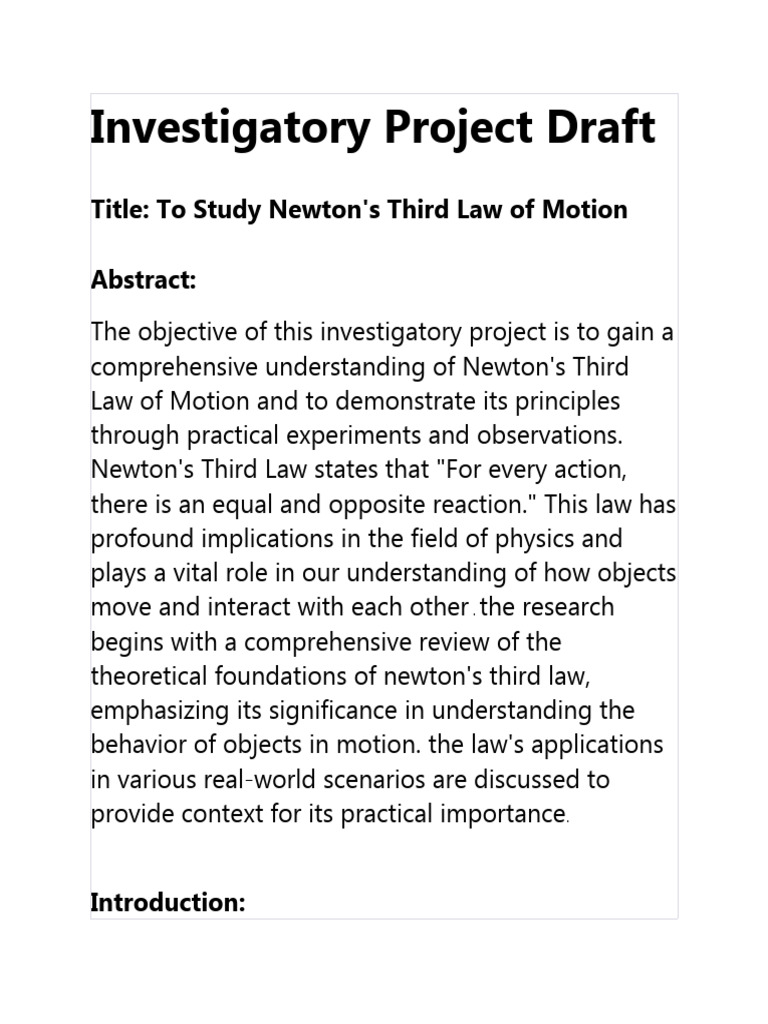 Investigatory Project Draft | PDF | Force | Newton's Laws Of Motion