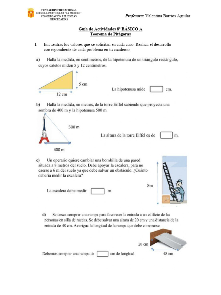 Guía Teorema Pitágoras 8º BÁSICO A | PDF