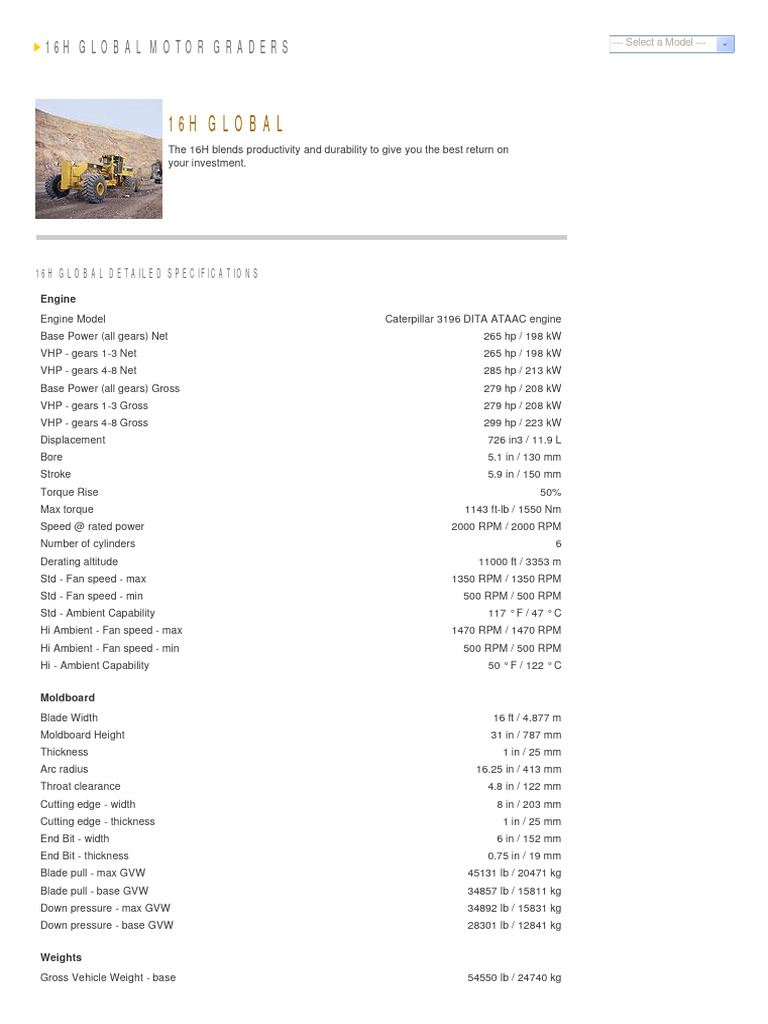 CAT 16H Grader Specifications Overview | PDF