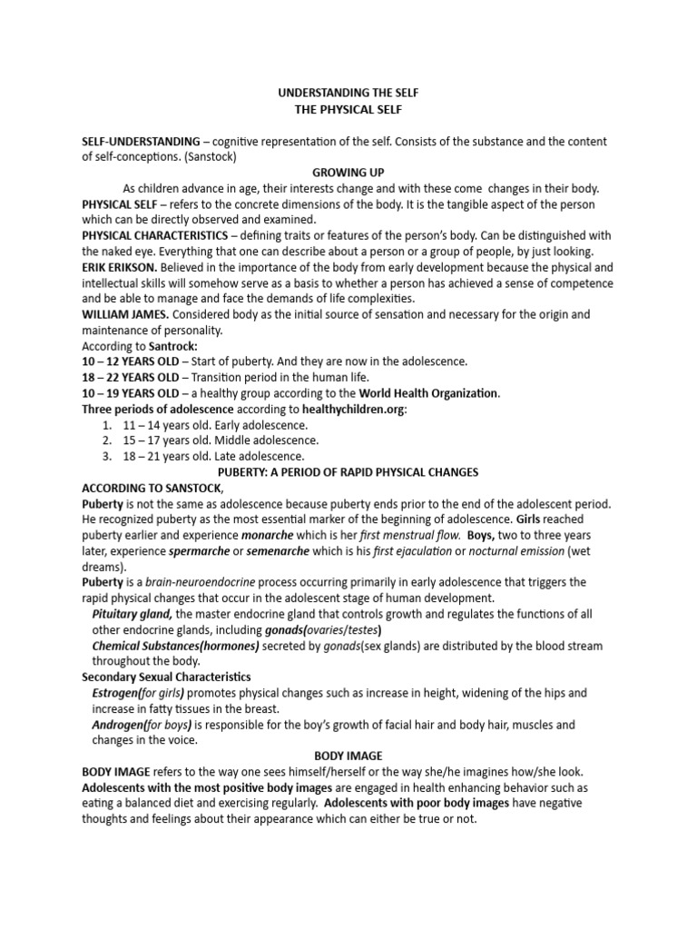 Uts The Physical Self | PDF | Adolescence | Human Body