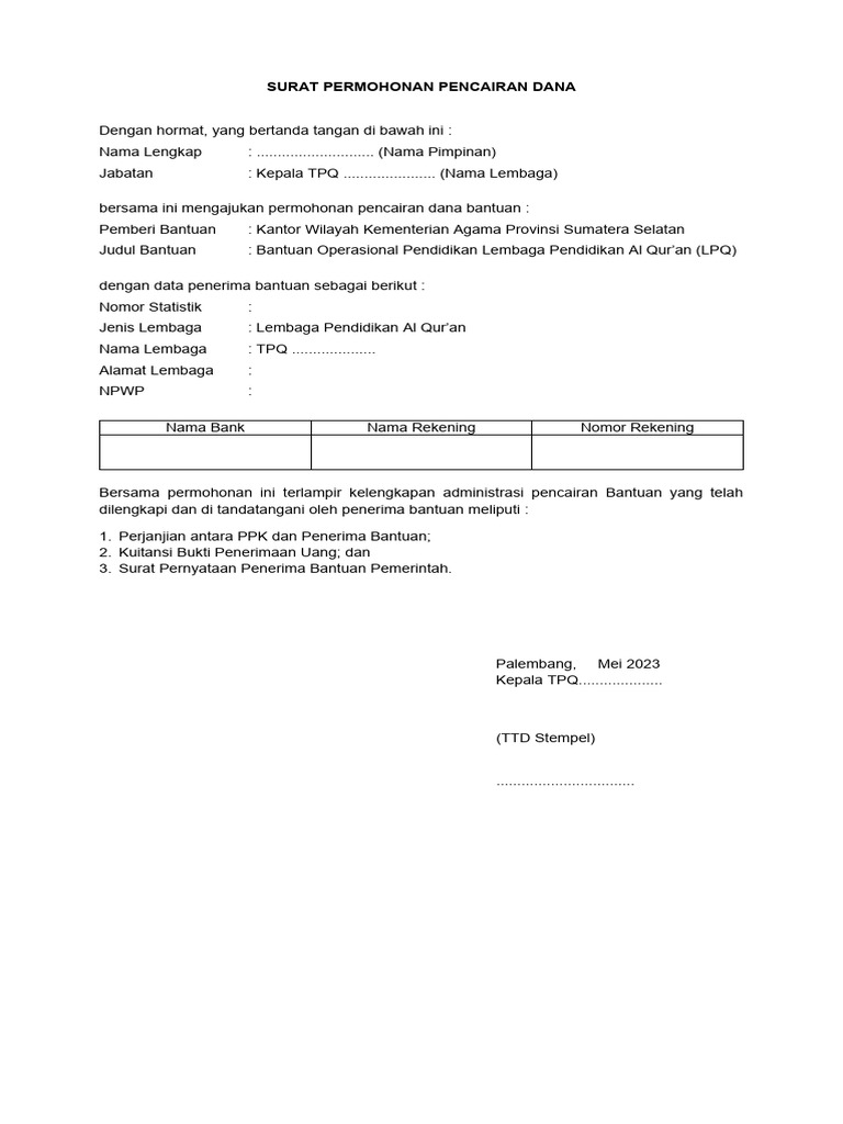 Pontren 3. Surat Permohonan Pencairan Dana Bop LPQ | PDF Pontren 3. Surat Permohonan Pencairan Dana Bop LPQ | PDF