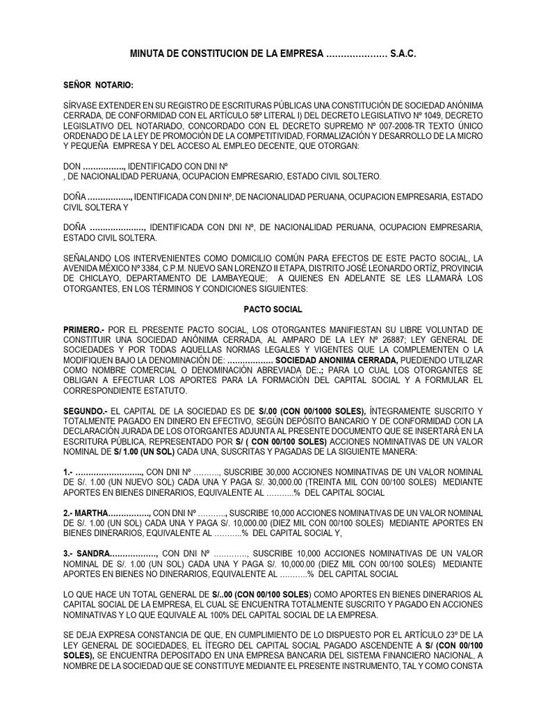 Minuta de Empresa Sac | PDF