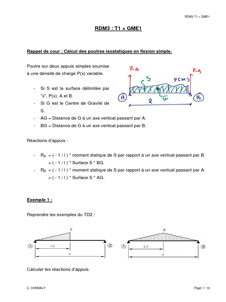 Rdm3: T1 + Gme1: Rappel de Cour: Calcul Des Poutres Isostatiques en ...