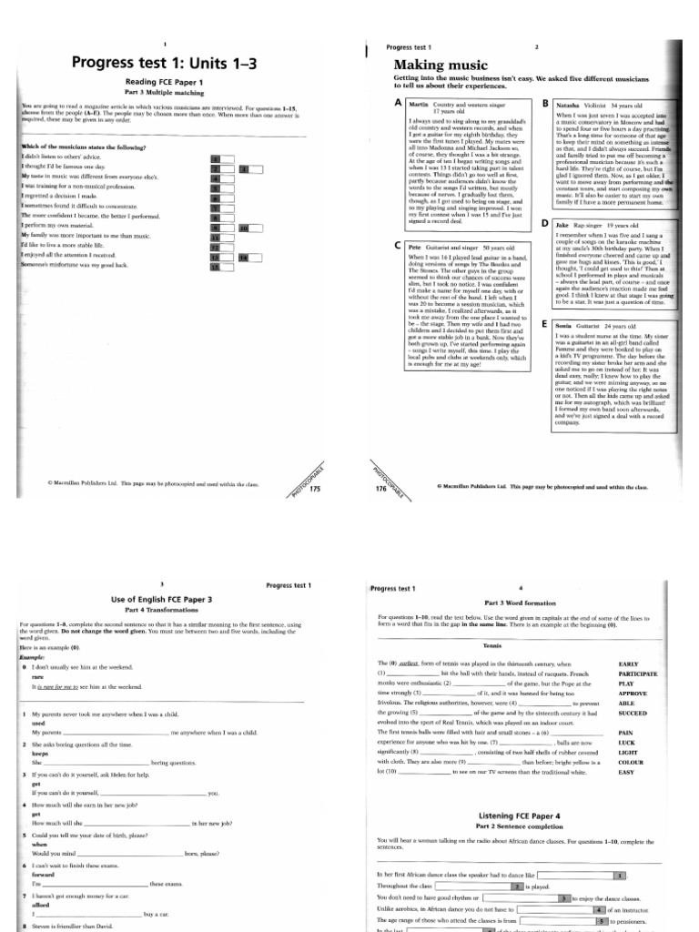 Progress Test Units 1-3 | PDF