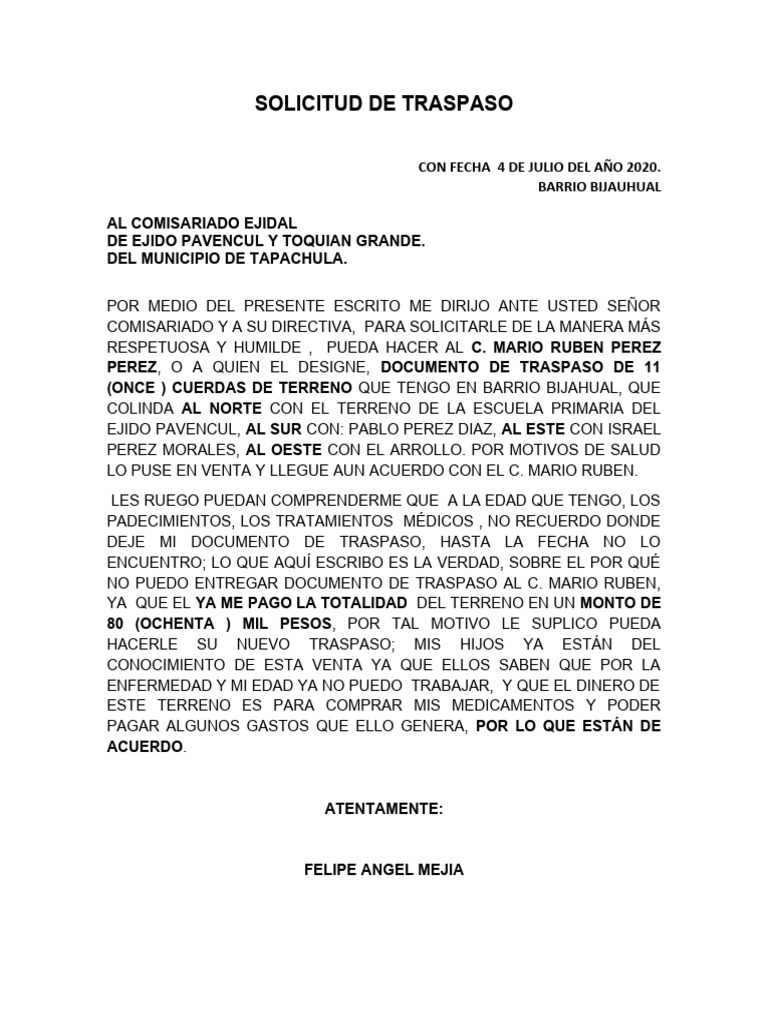 Solicitud de Traspaso | PDF