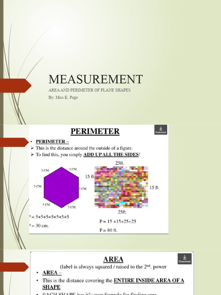 Measurement - Review of Plane Shapes | PDF | Area | Circle