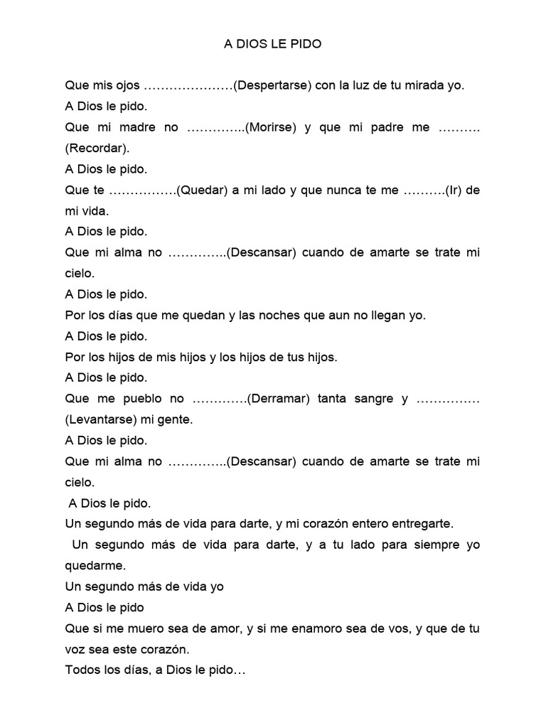 A DIOS LE PIDO Letras | PDF | Arte | Poesía