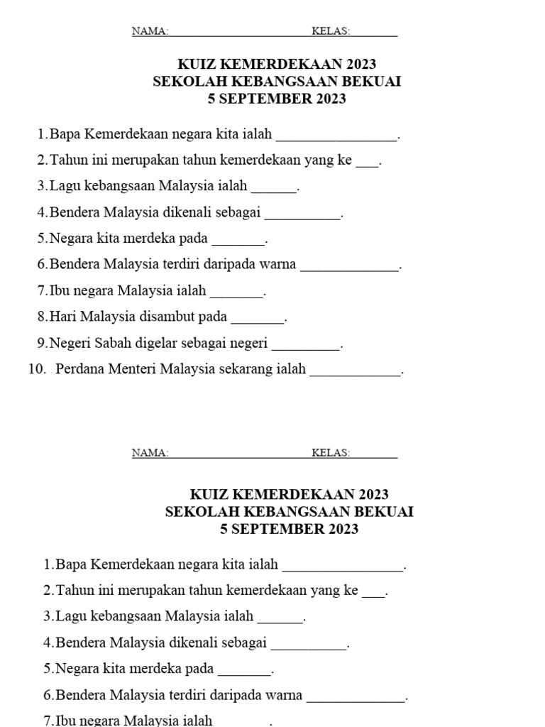 Kuiz Merdeka 1 | PDF