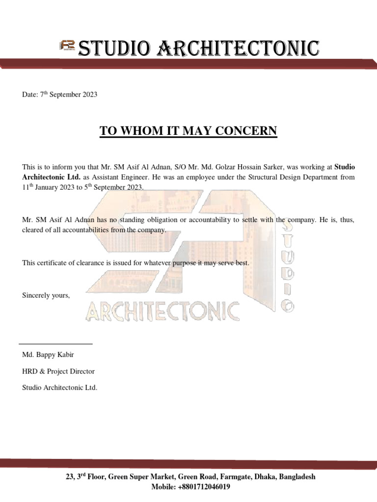 Company Job Clearance Certificate | PDF