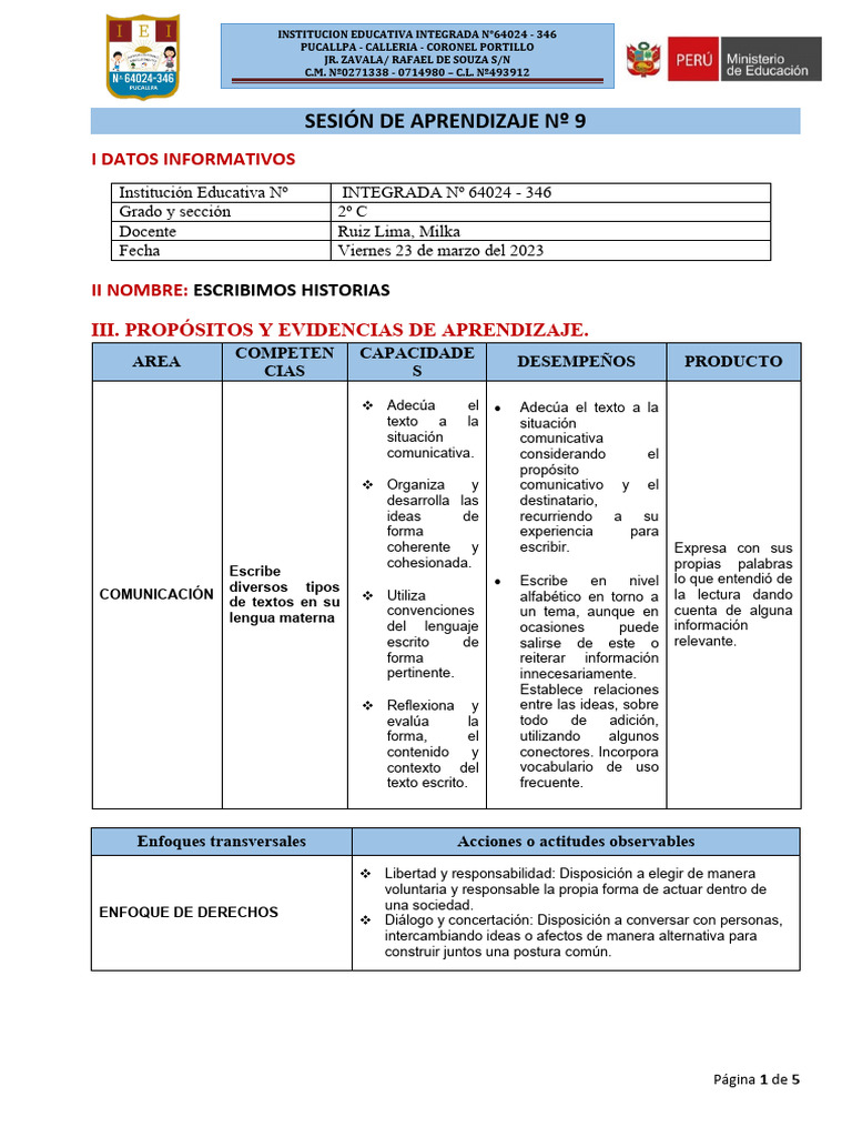Sesión de Aprendizaje Nuevo Esquema #9 | PDF | Evaluación | Aprendizaje
