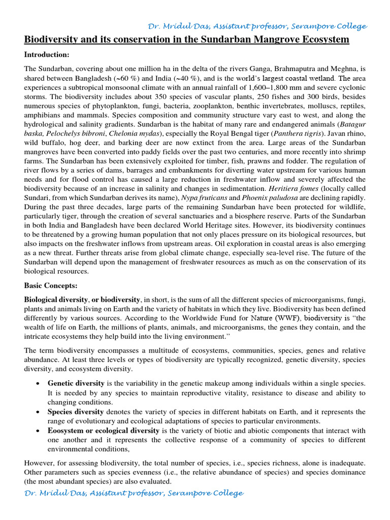 Biodiversity and Its Conservation in The Sundarban Mangrove Ecosystem ... Biodiversity and Its Conservation in The Sundarban Mangrove Ecosystem ...