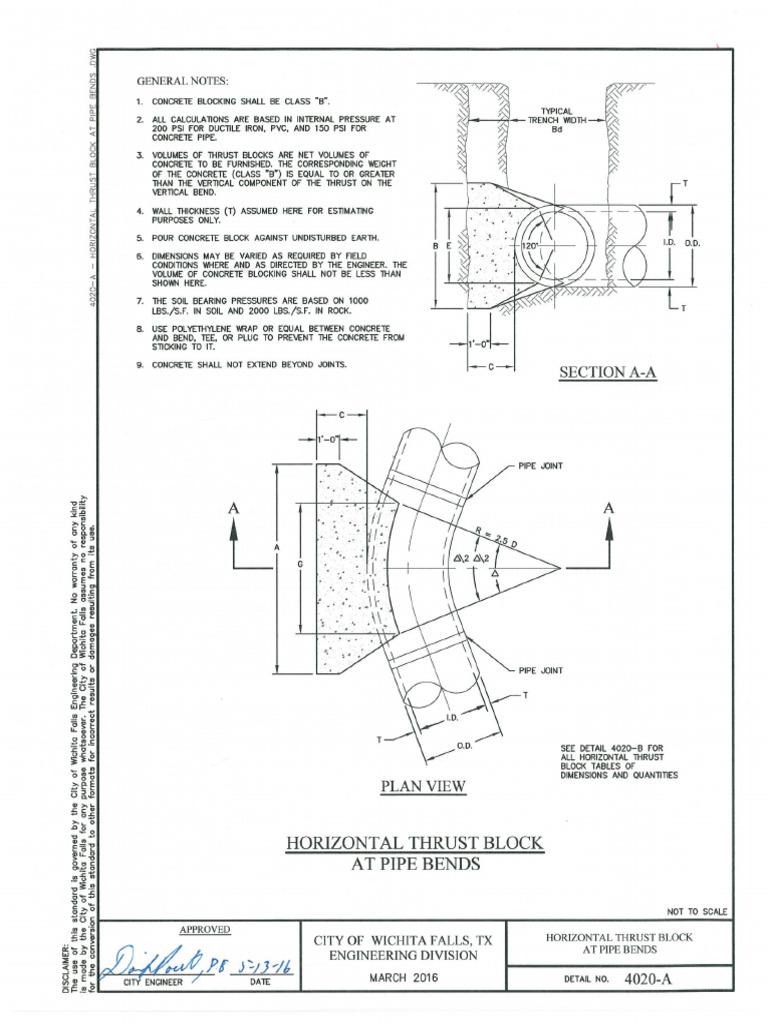 Horizontal Thrust Block - At Pipe Bends | PDF