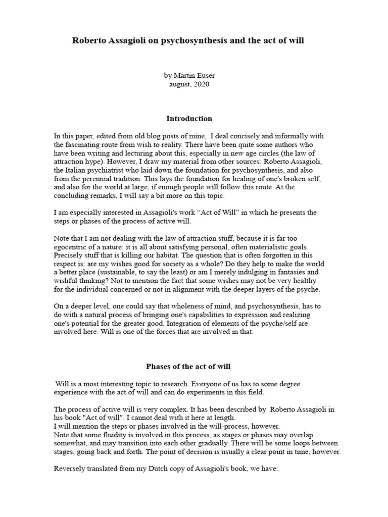 Roberto Assagioli Psychosynthesis and Ac | PDF | Self-Improvement ...