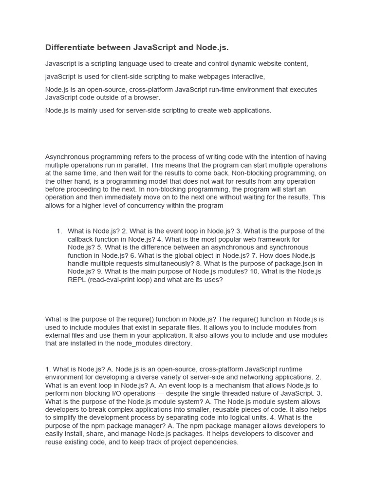 Differentiate Between Javascript and Node - Js | PDF | Java Script | Systems Engineering