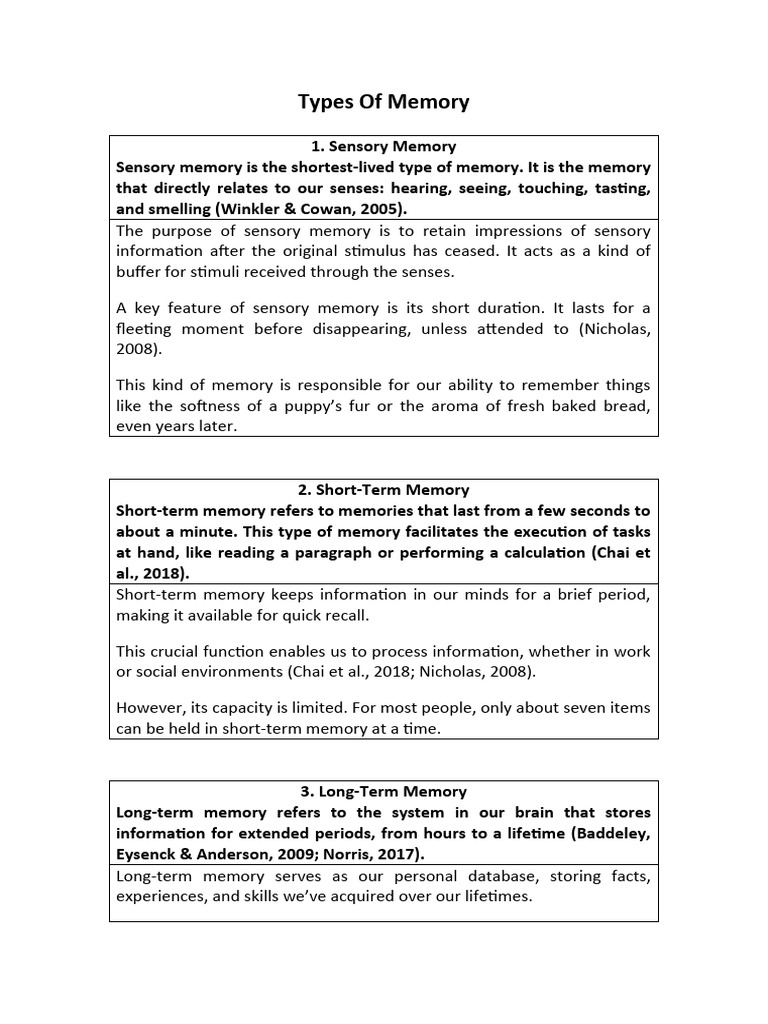 Types of Memory | PDF | Memory | Recall (Memory)
