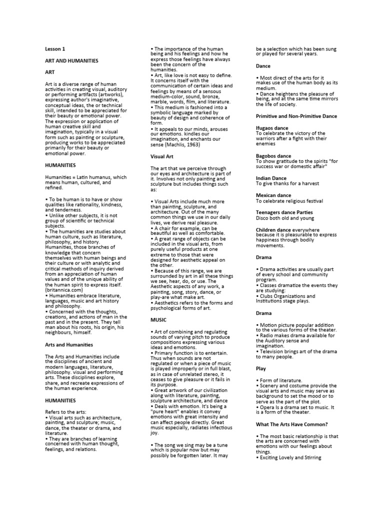 Art and Humanities Overview | PDF