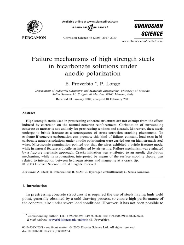 Failure Mechanisms of High Strength Steels in Bicarbonate Solutions Under Anodic Polarization ...
