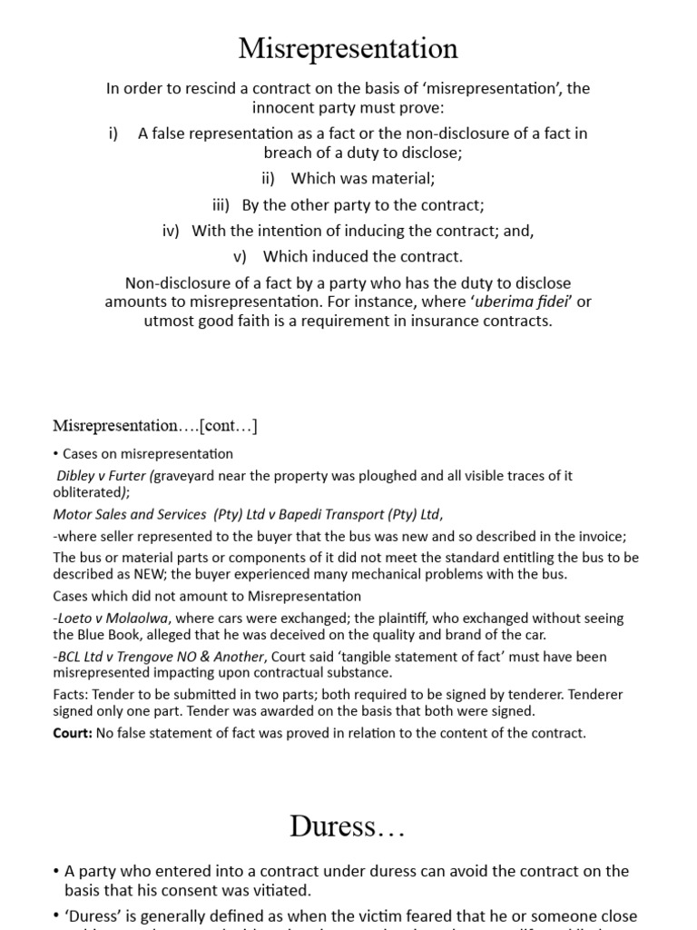 Mistake Misrepresentation and Duress | PDF