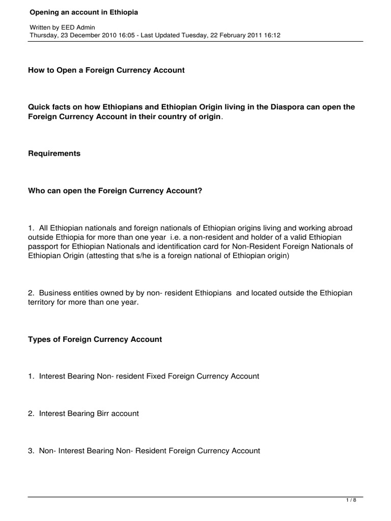 Opening An Account in Ethiopia | PDF | Transaction Account | United ...