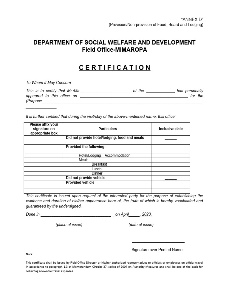 4 ANNEX D-Certificate of Appearance | PDF