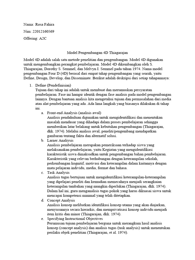 Model Pengembangan 4D Thiagarajan | PDF